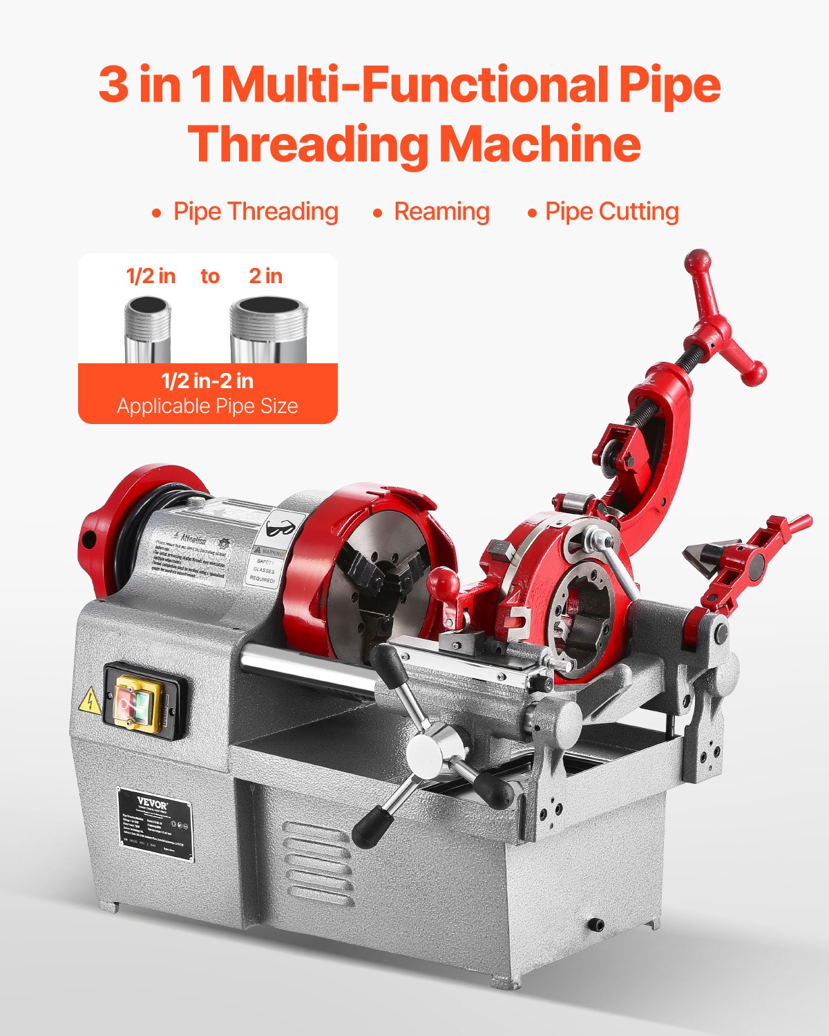VEVOR Electric Pipe Threader Machine, 750W 28RPM Threading Cutting ...