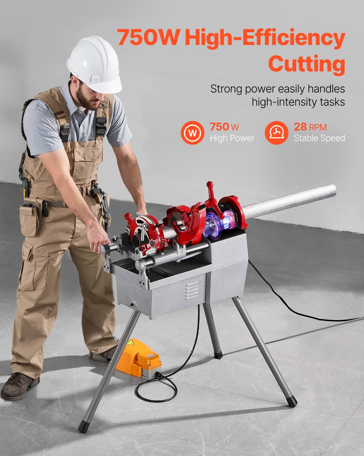 VEVOR Electric Pipe Threader Machine, 750W 28RPM Threading Cutting ...