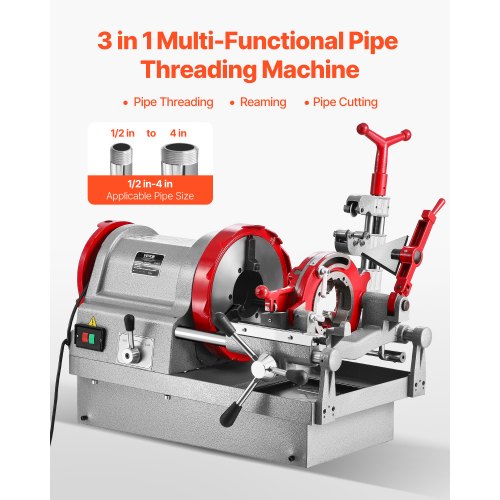 Electric Pipe Threader Machine 900W 2-Speed Threading Cutter for 1/2 ...