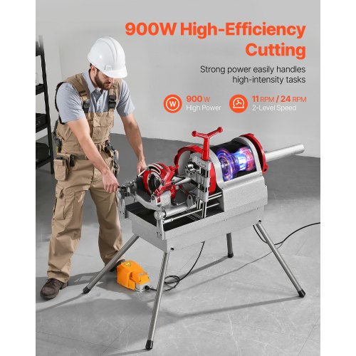 Electric Pipe Threader Machine 900W 2-Speed Threading Cutter for 1/2 ...