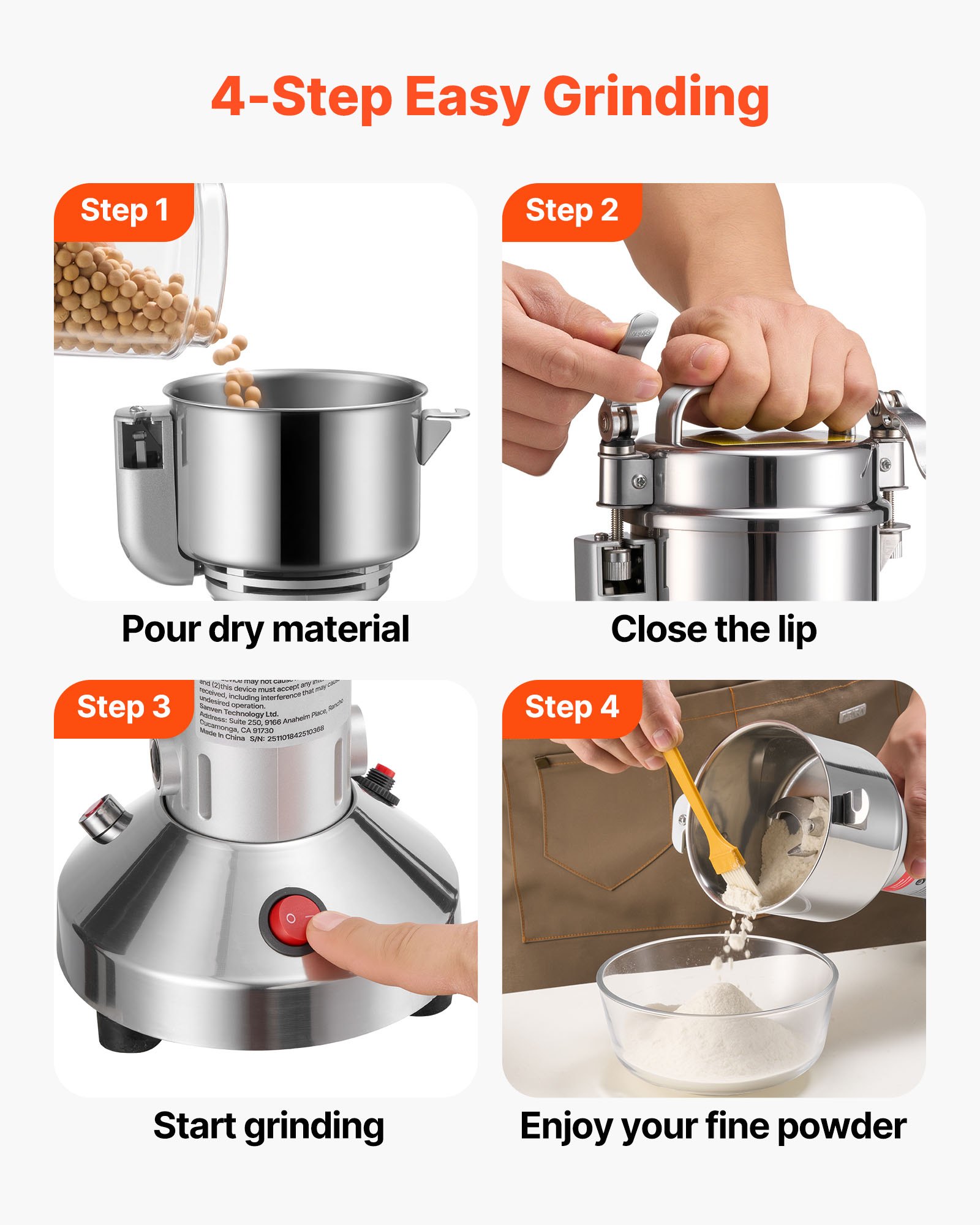 VEVOR Electric Grain Mill Grinder, 0.3 lbs Commercial Spice Grinders ...