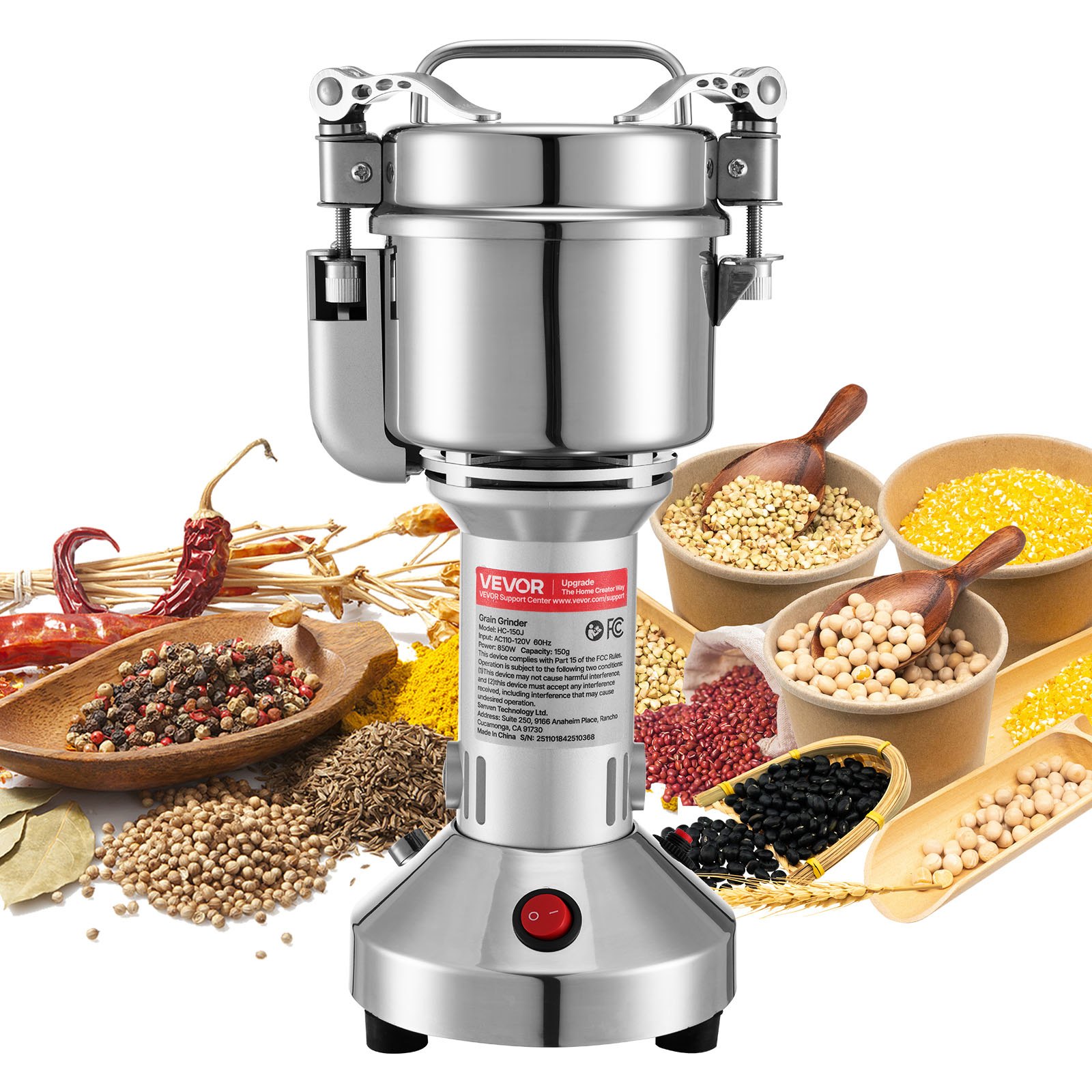 VEVOR Electric Grain Mill Grinder, 0.3 lbs Commercial Spice Grinders ...