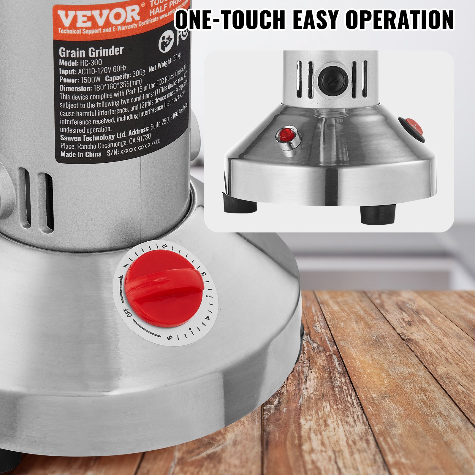 VEVOR 300g Electric Grain Mill Grinder, High Speed 1500W Commercial ...