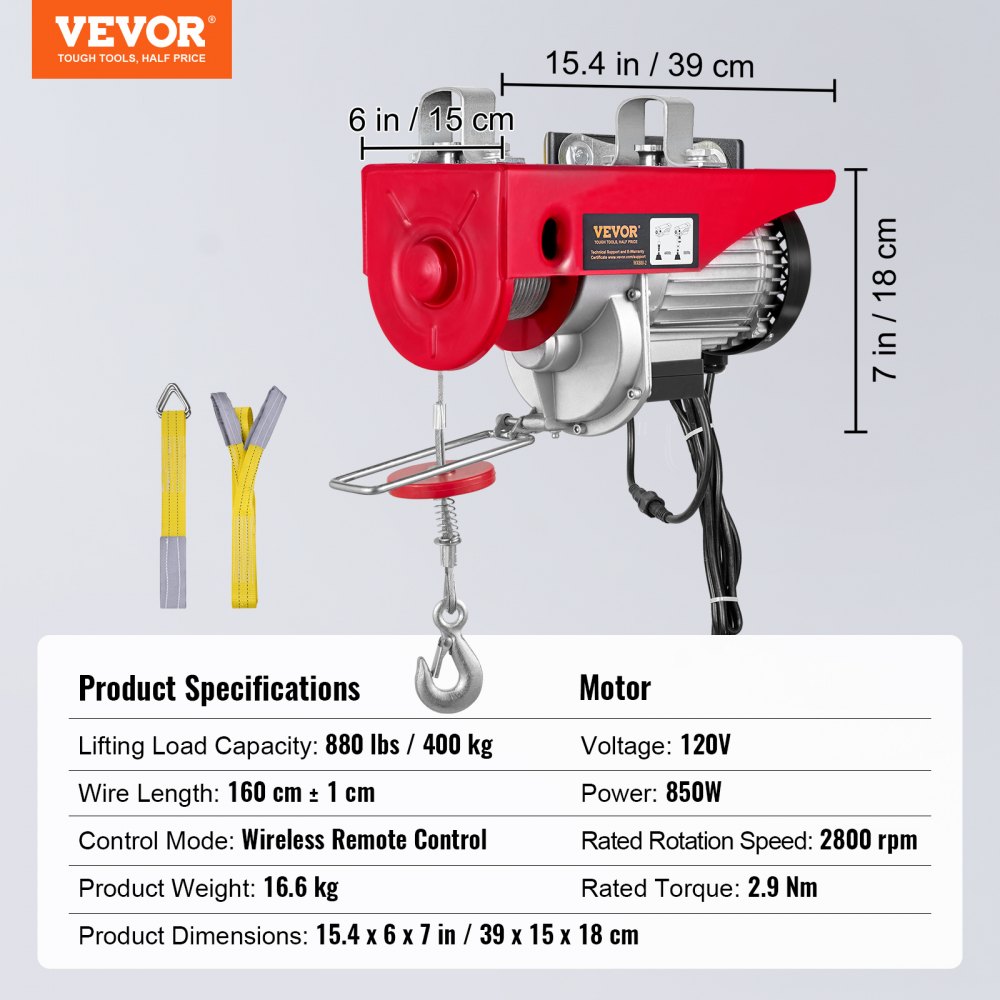 VEVOR 880lbs Wireless Remote Control Electric Hoist ,Electric Hoist ...