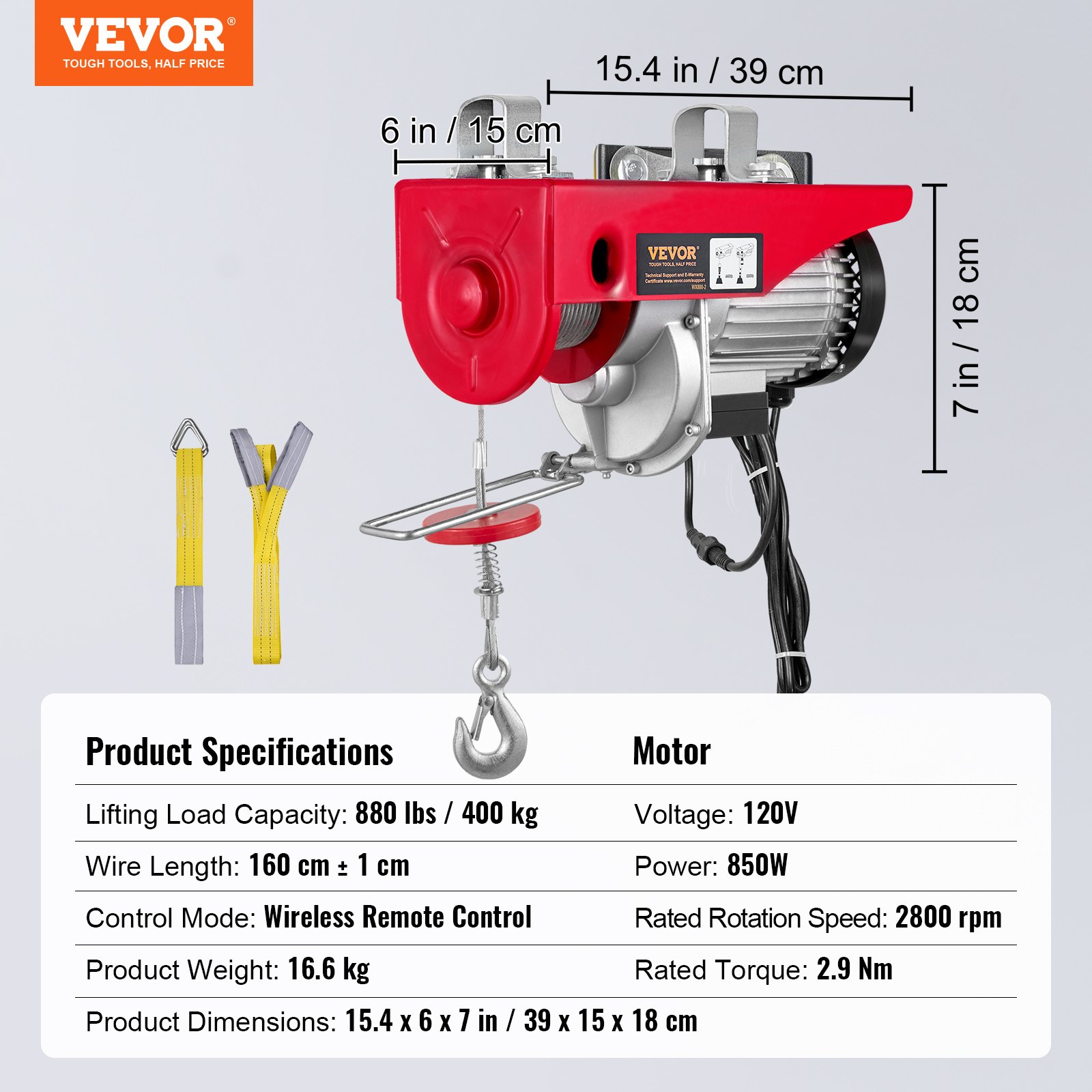 VEVOR 880lbs Wireless Remote Control Electric Hoist ,Electric Hoist ...