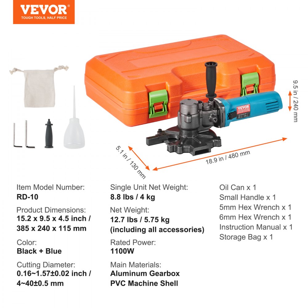 VEVOR Handheld Rebar Cutter – 1100W, 0.16-1.57inch Range