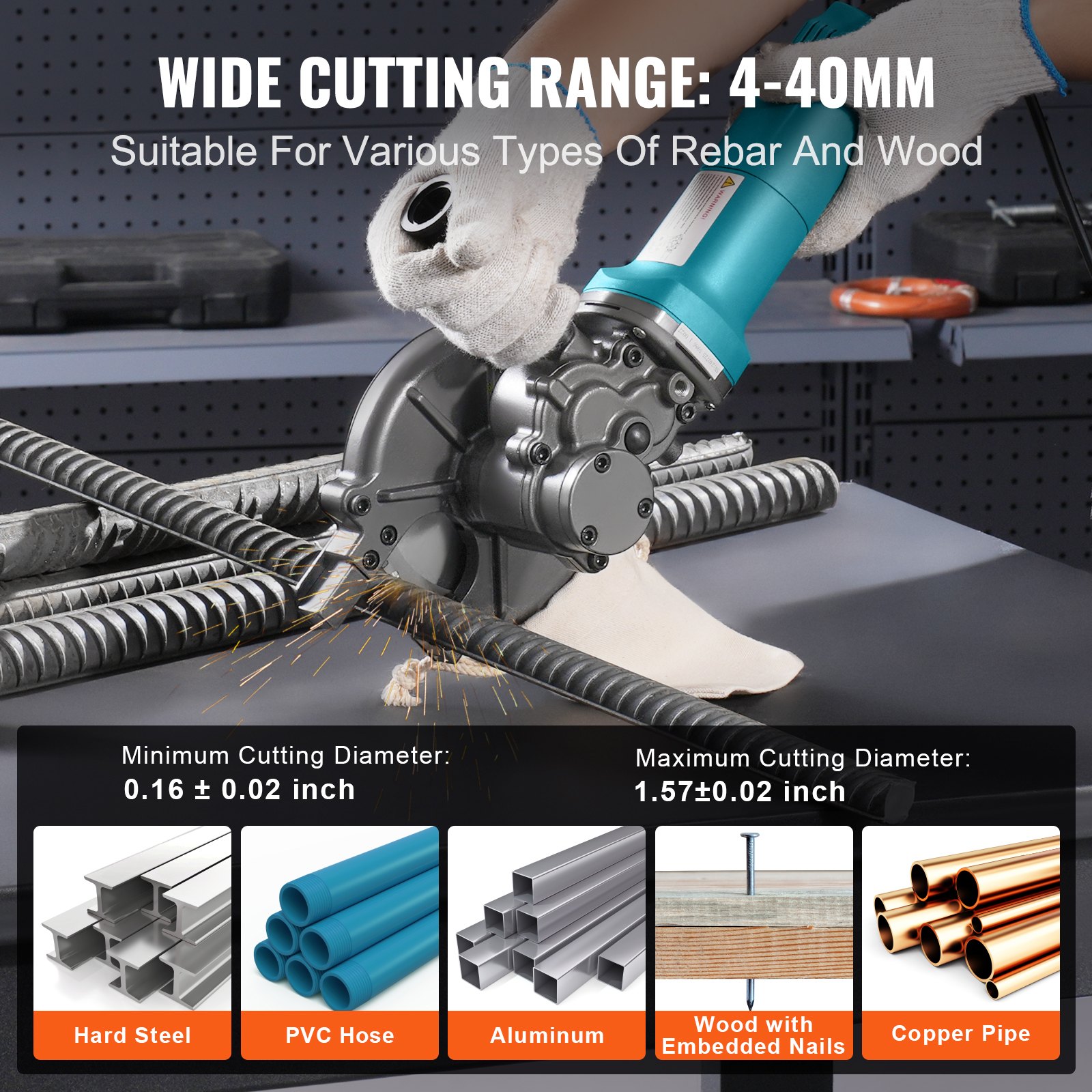 VEVOR Handheld Rebar Cutter – 1100W, 0.16-1.57inch Range