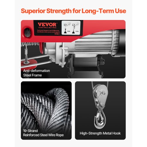 VEVOR Electric Hoist 1760lbs with 14ft Wired Remote Control, Electric ...