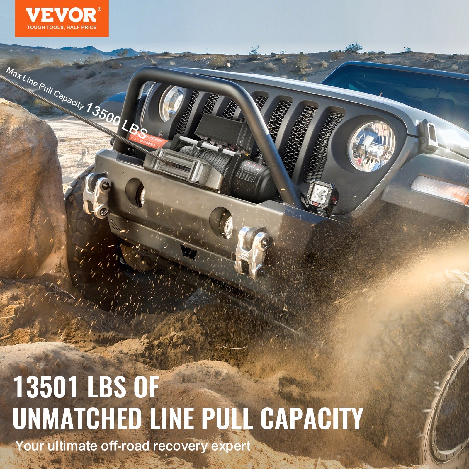 VEVOR Electric Winch, 13,500 lb, 12V DC Truck Winch with Φ3/8 in x 80 ...