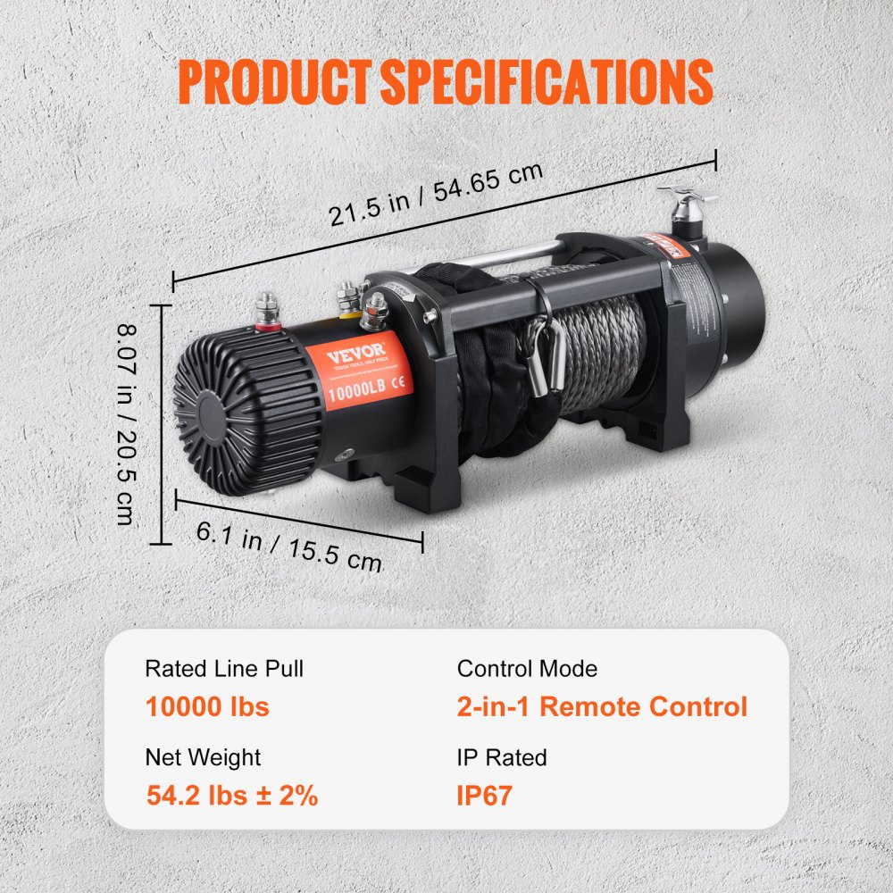 VEVOR Electric Winch, 12V 10,000 lb Load Capacity Nylon Rope Winch ...
