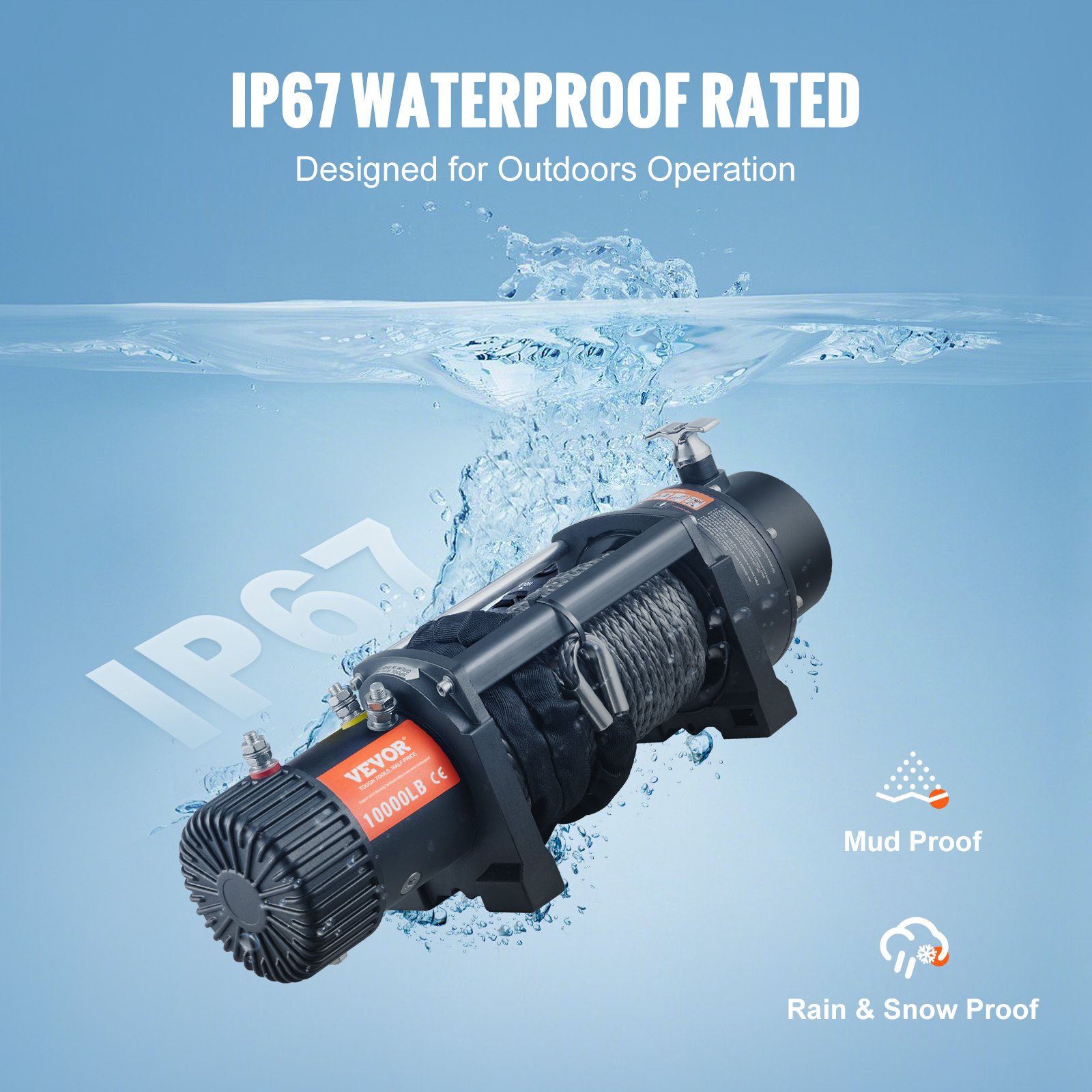 VEVOR Electric Winch, 12V 10,000 lb Load Capacity Nylon Rope Winch ...