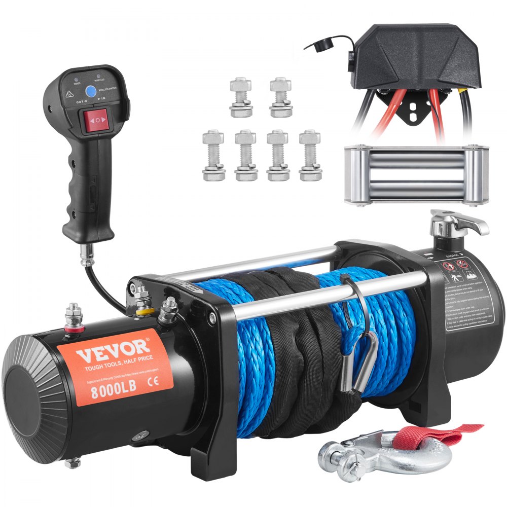 VEVOR sähkövinssi, 12V 8000 lb:n kantavuus nailonköysivinssi, IP67 7/20 ...