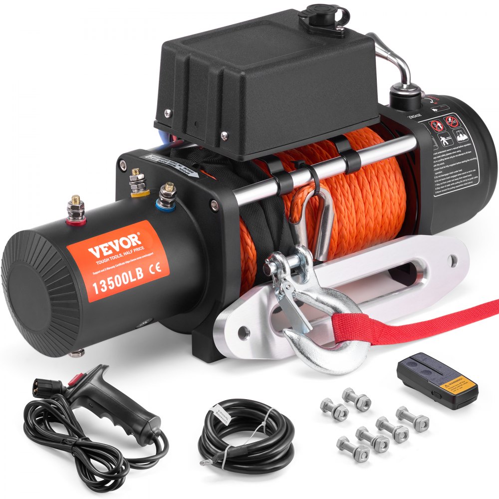 VEVOR Electric Winch Truck 13,500 lb Synthetic Rope Waterproof Remote ...