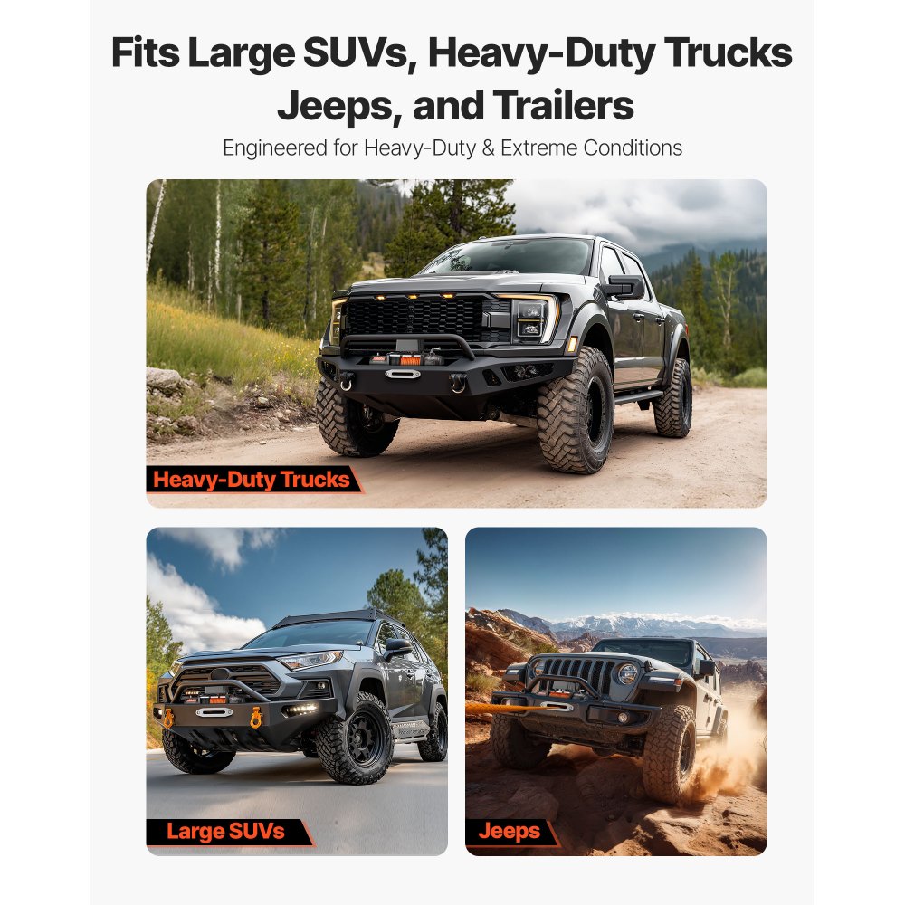 VEVOR Electric Winch Truck 13,500 lb Synthetic Rope Waterproof Remote ...