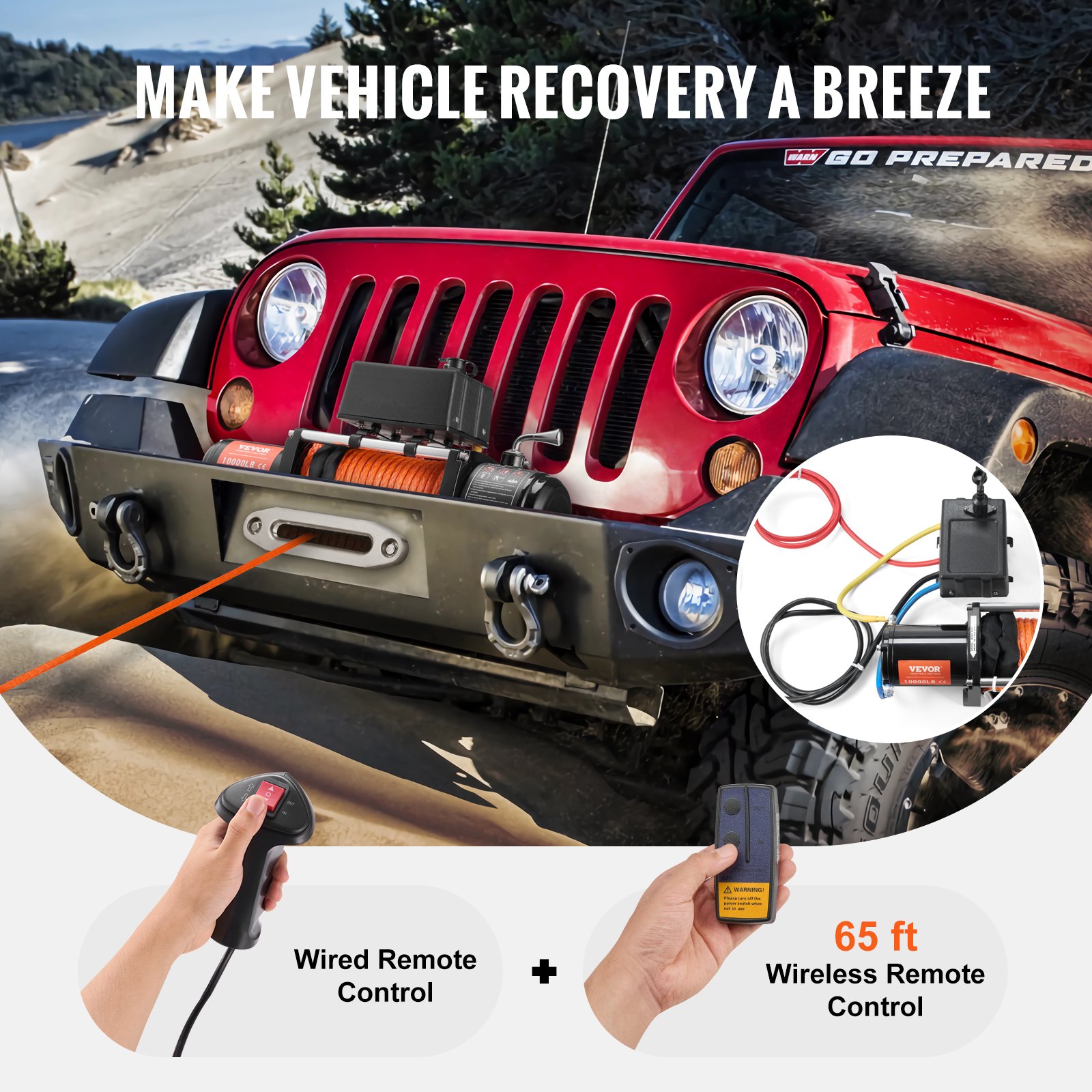 VEVOR Electric Winch Truck 10,000 lb Synthetic Rope Waterproof Remote ...