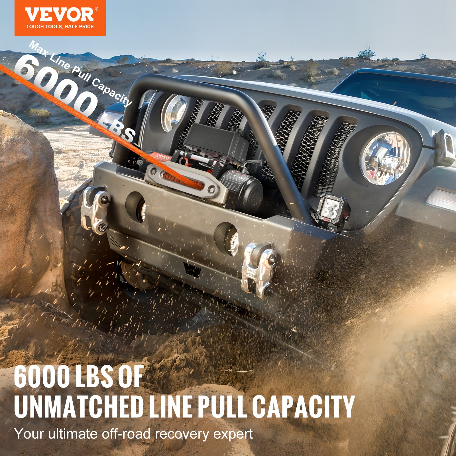 VEVOR Electric Winch for Truck 2721.6 kg Synthetic Rope Waterproof Remote Control | VEVOR EU