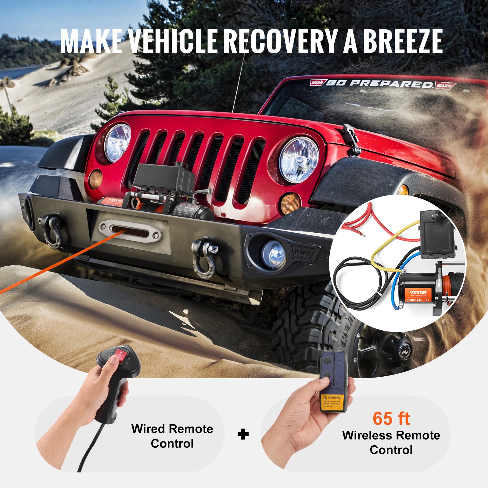 VEVOR Electric Winch for Truck 2721.6 kg Synthetic Rope Waterproof Remote Control | VEVOR EU