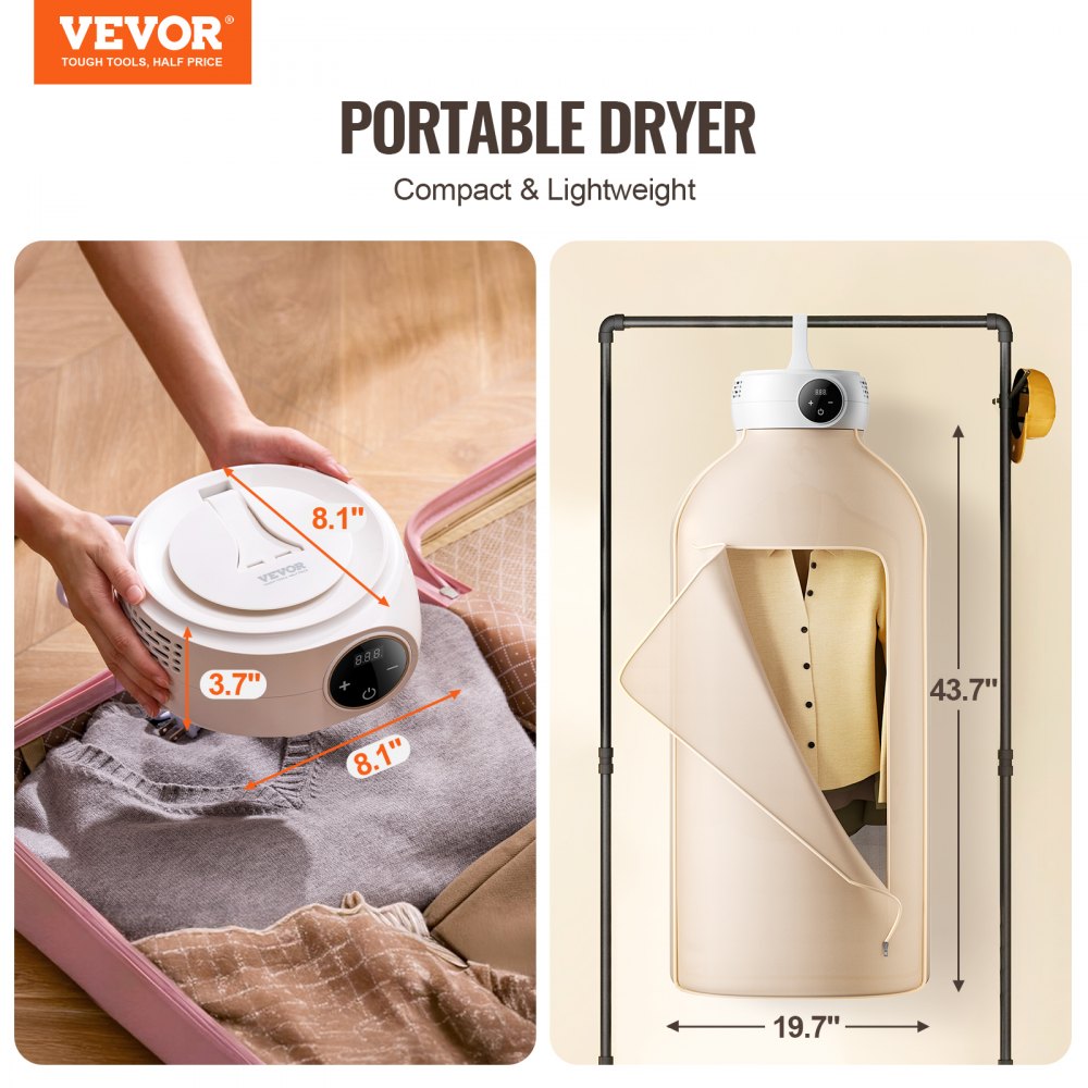 VEVOR Portable Clothes Dryer, Clothes Dryer with Dryer Bag, PTC Heating ...