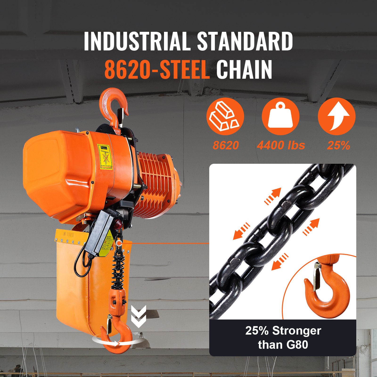 VEVOR Electric Chain Hoist Three Phase Crane Hoist 4400 lbs Load 20 ft ...