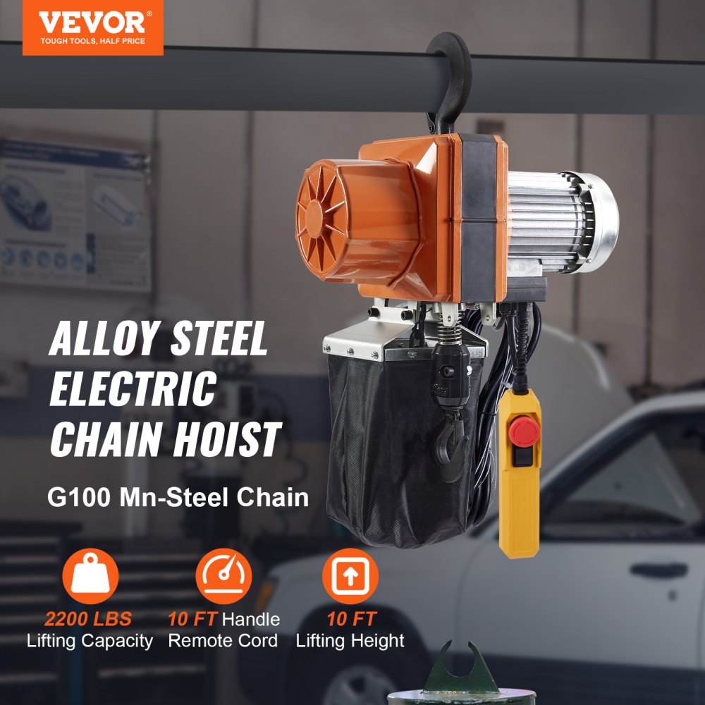 VEVOR Electric Chain Hoist, 2200 lbs/1 ton Capacity, 10 ft Lifting ...