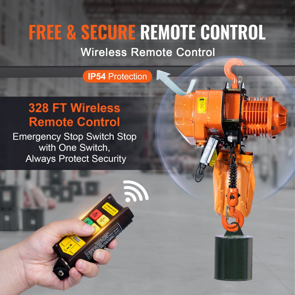 VEVOR 2 Ton Wireless Electric Chain Hoist, 4400 LBS Capacity with 20 FT ...