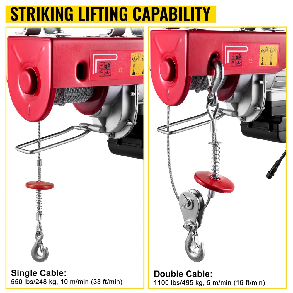 VEVOR 1100LBS Electric Hoist with Wireless Remote Control & Single ...