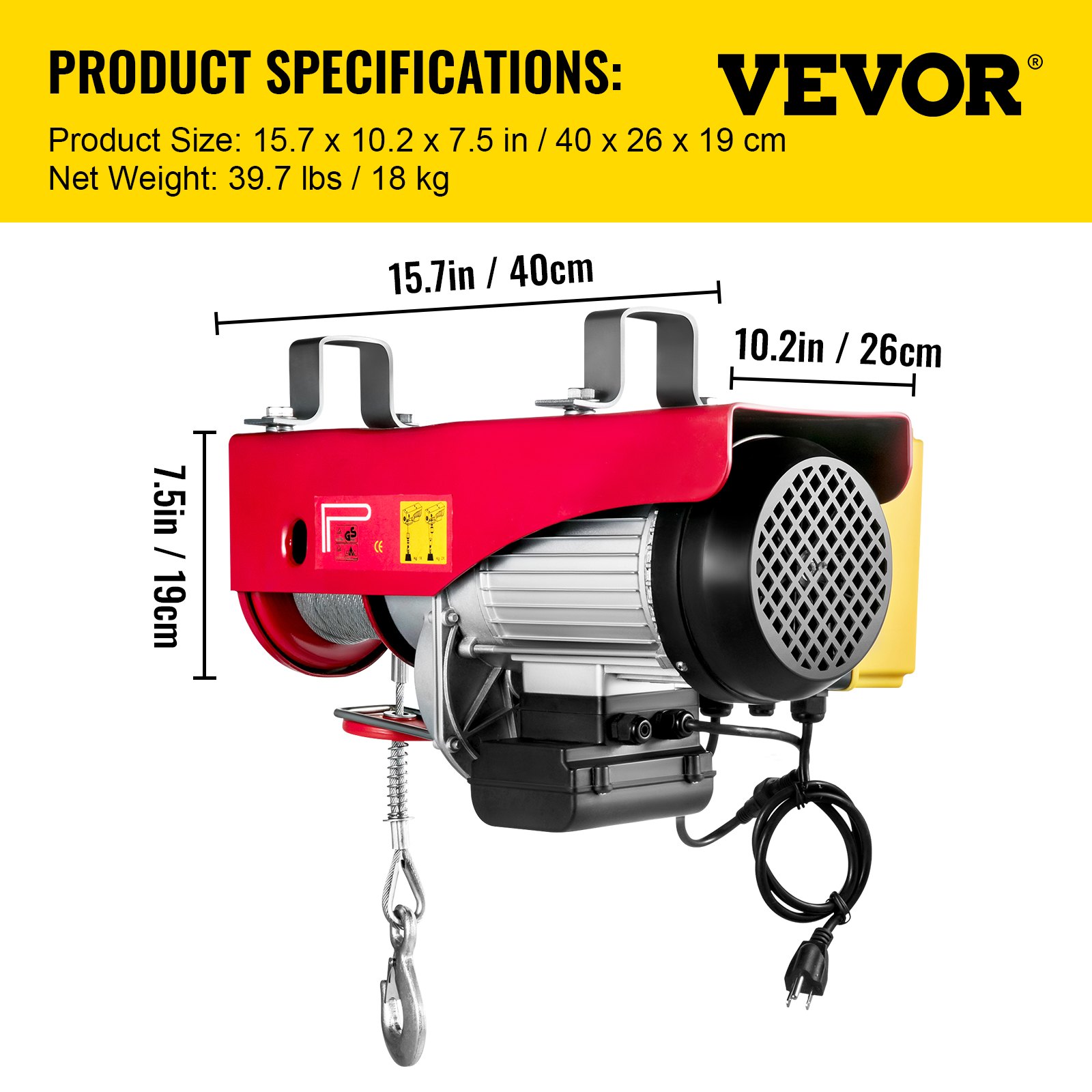 VEVOR Electric Hoist 1800LBS With Wireless Remote Control & Single ...