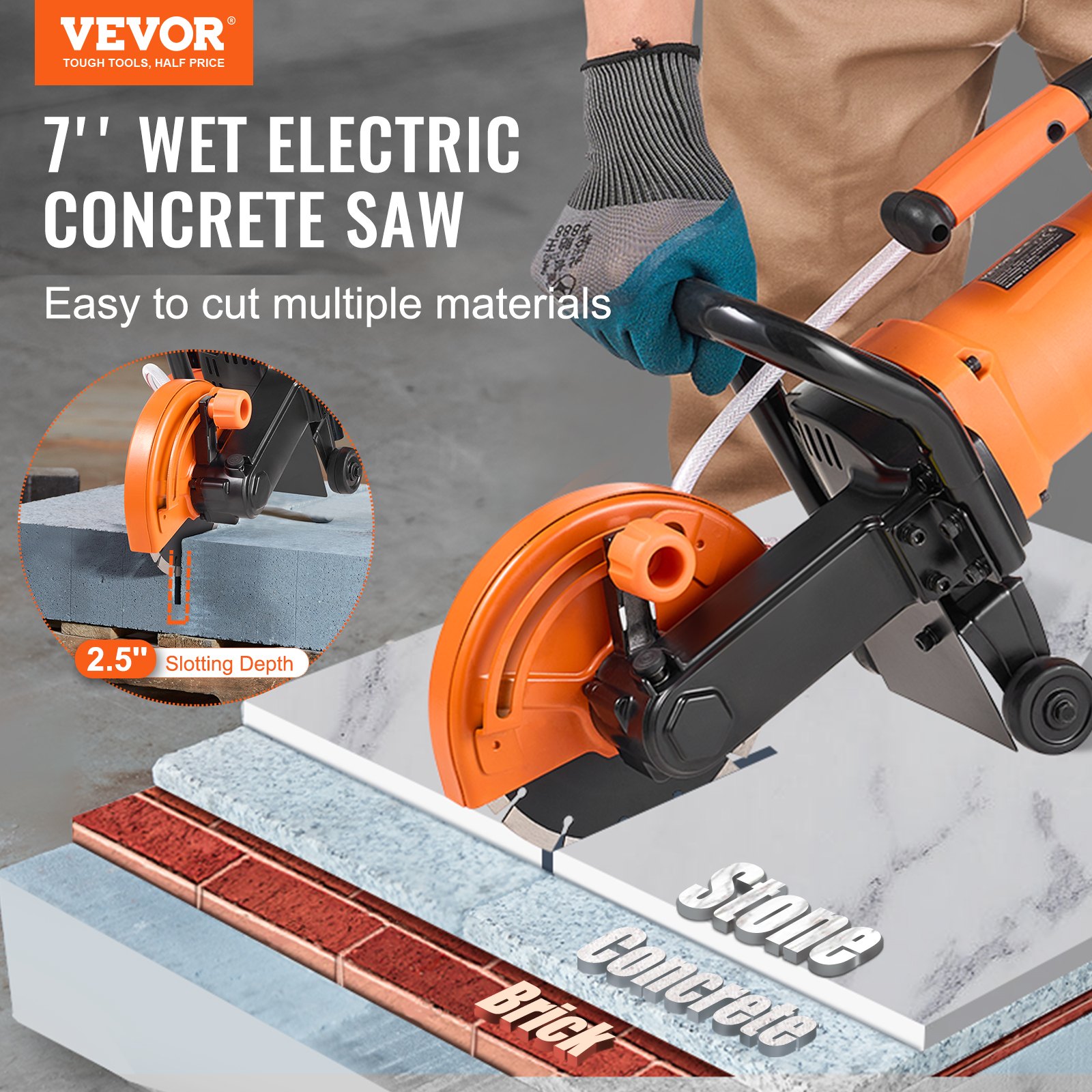 VEVOR Electric Concrete Saw, 7 in Circular Saw Cutter, 2000 W High ...