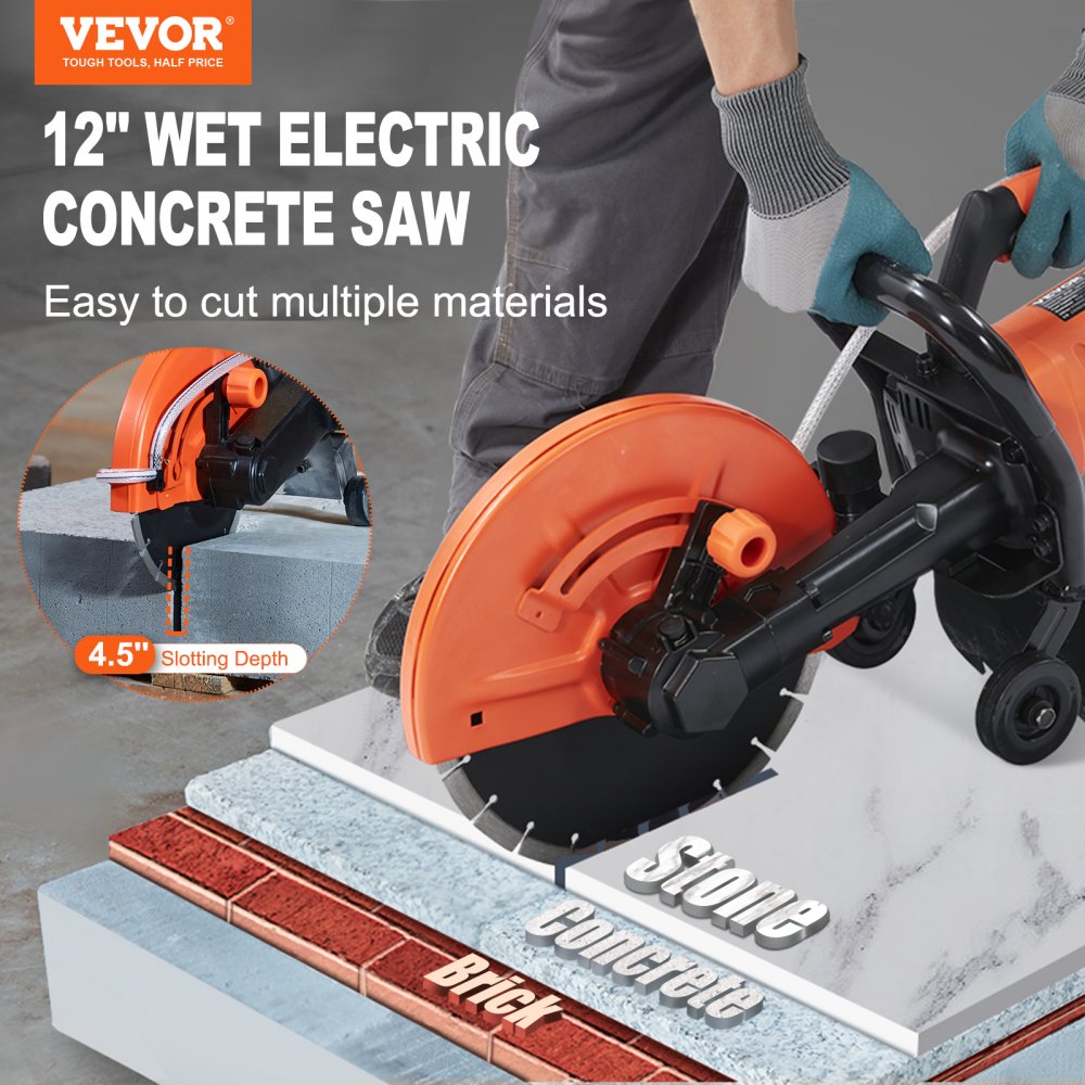 VEVOR Electric Concrete Saw, 12 in, 1800 W 15 A Motor Circular Saw ...
