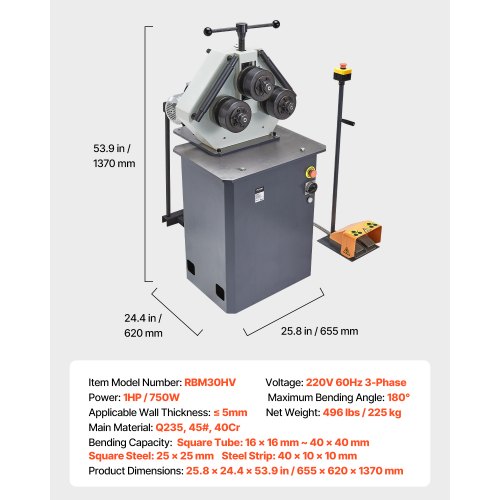 750W Electric Roll Bending Machine 3-Roller Electric Pipe Tubing Bender ...