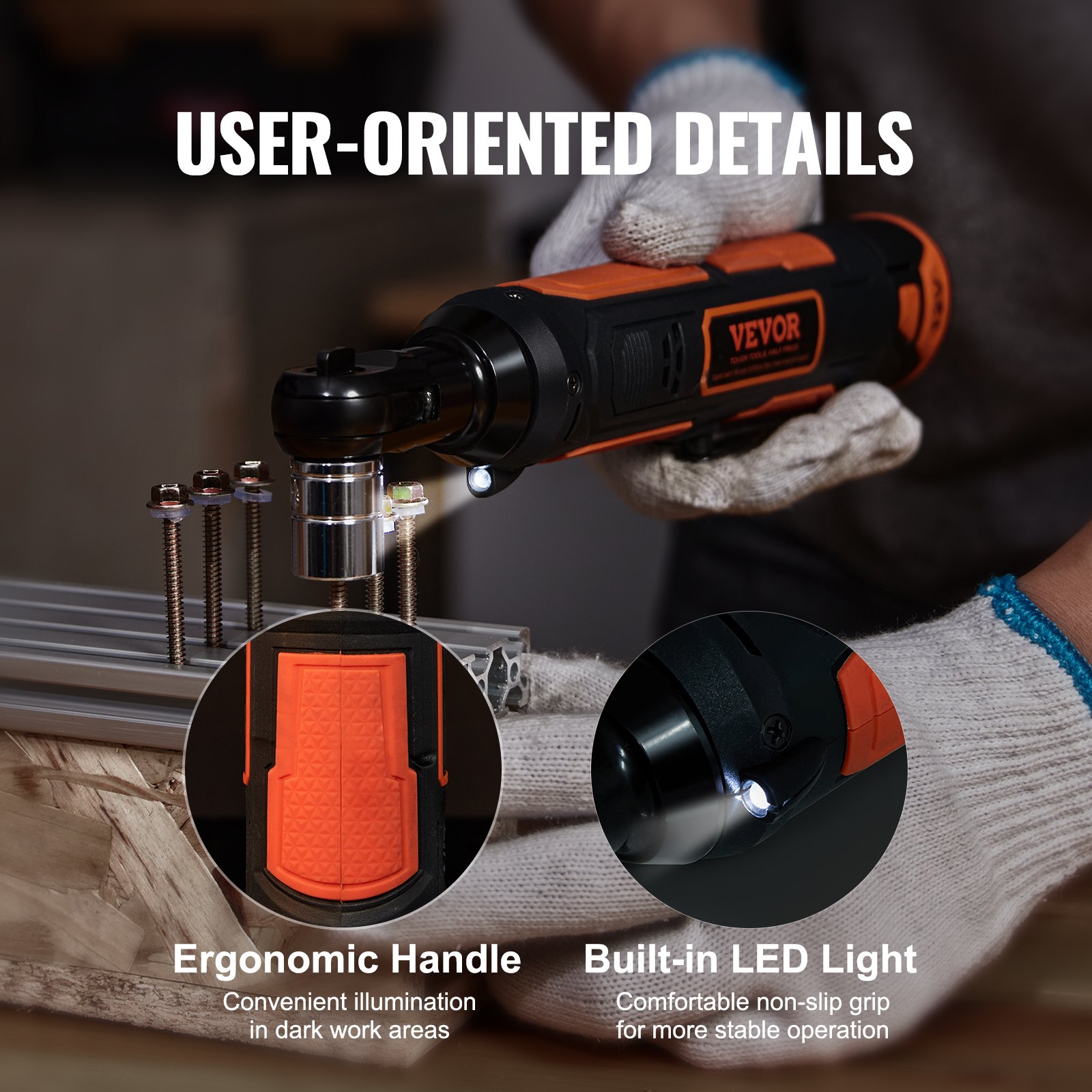 VEVOR 3/8" Cordless Electric Ratchet Wrench Set, 12V 33 Ft-lbs Power ...