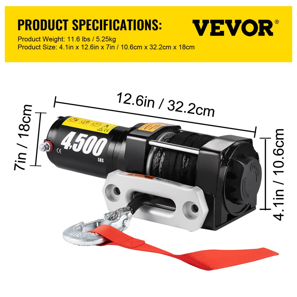 VEVOR Truck Winch, Electric Winch 4500LBS Power Winch 12V DC Motor for ...