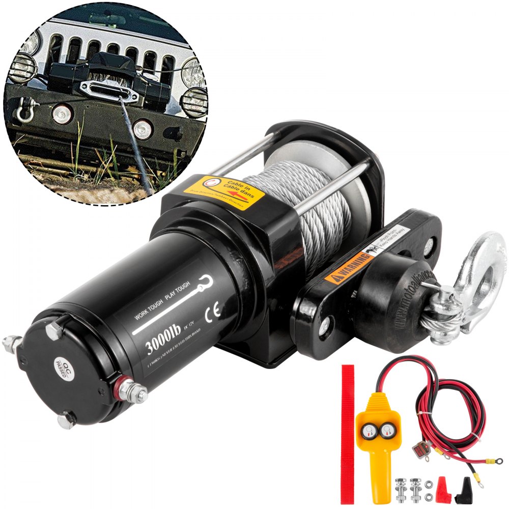 VEVOR Truck Winch Electric Winch 3000LBS 12V Power Winch 10m Steel ...