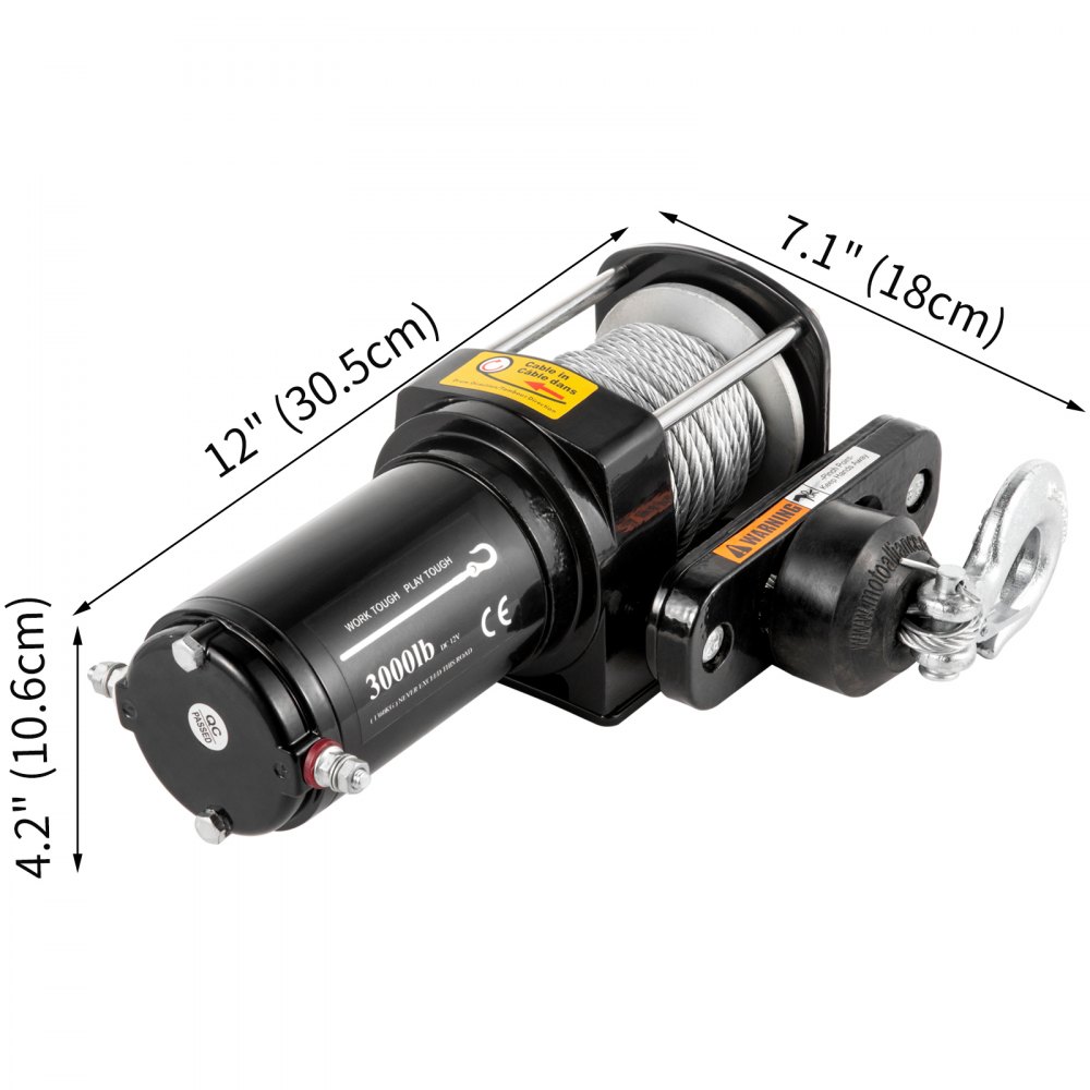 VEVOR Truck Winch 3,000LBS Electric Winch 10m Steel Cable 12V Power ...