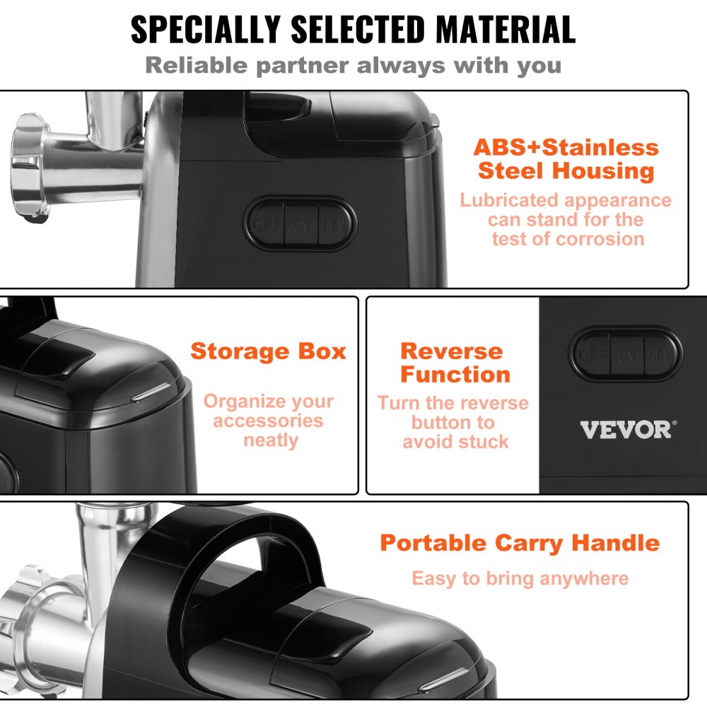 VEVOR Electric Meat Grinder, 6.6 Lb/Min, 550W（2200W MAX) Industrial Meat Mincer with 2 Blade, 3 ...