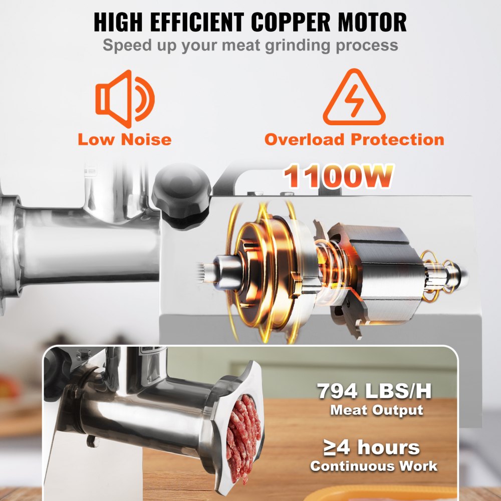 VEVOR Electric Meat Grinder, 396 Lb/H Capacity, 1100W (4600W MAX ...