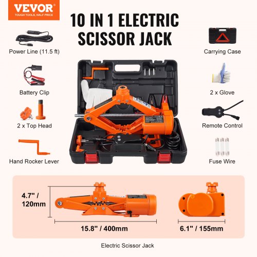 VEVOR Electric Car Jack, 3 Tons /6600 lbs Scissor Jack, 12V Electric ...