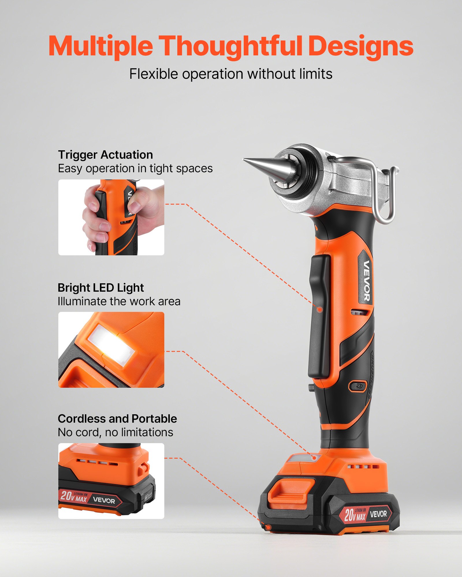 VEVOR Cordless Tube Expander, 20V Max Electric Tubing Expansion Tool ...