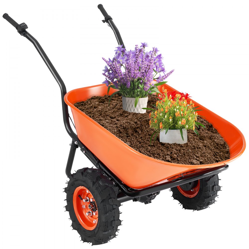 VEVOR Electric Wheelbarrow Cart, 500W Powered Utility Garden Wagon Dump ...