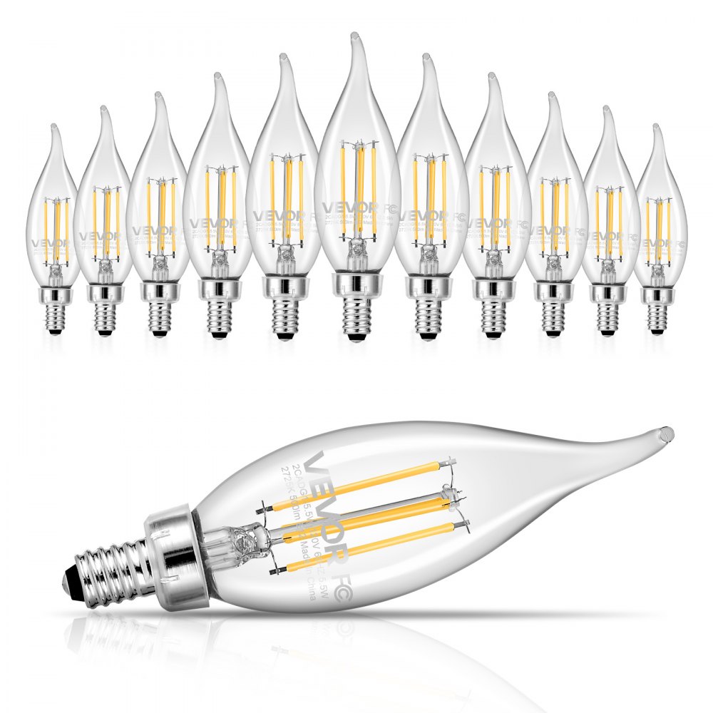 VEVOR LED Candelabra Bulbs, 12-Pack Dimmable Chandelier Light Bulbs ...