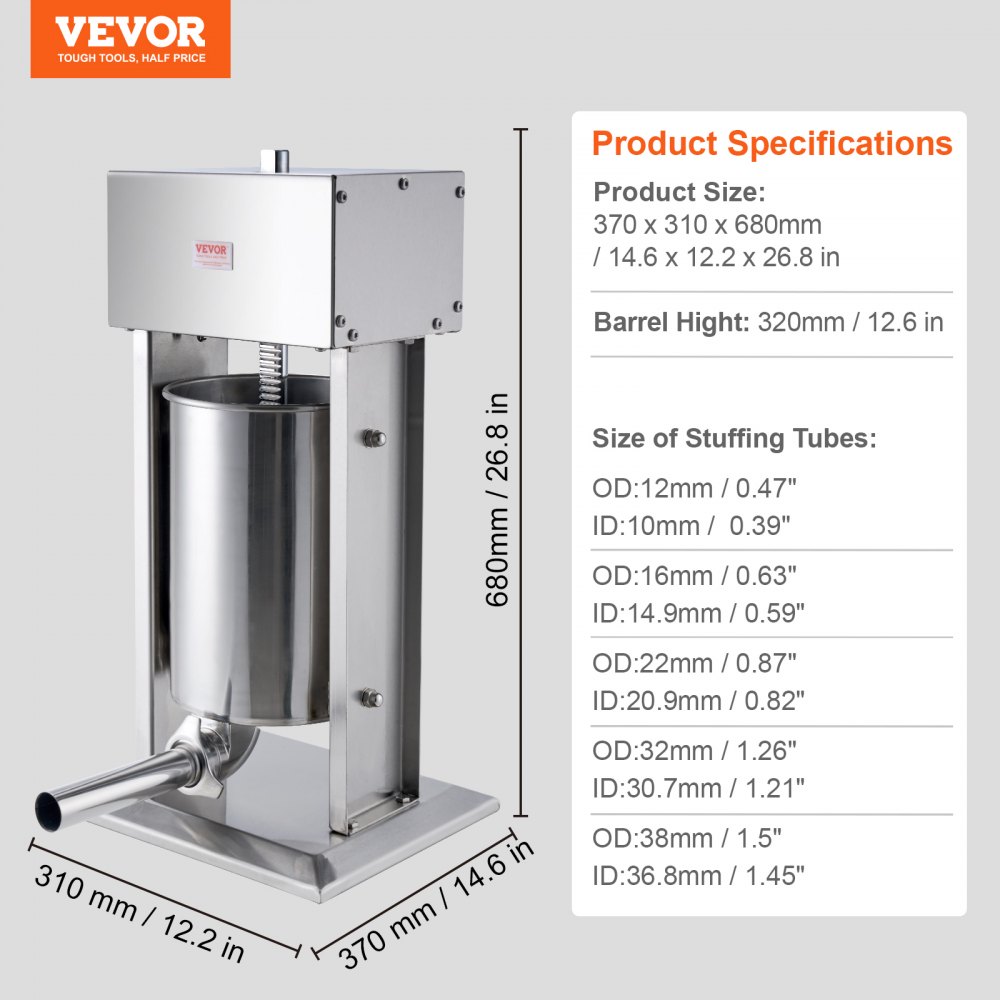 VEVOR Electric Sausage Stuffer 12 L Vertical Meat Stuffer 304 Stainless ...