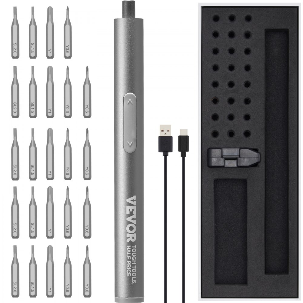 VEVOR Mini Electric Screwdriver, 4V Cordless Precision Screwdriver Set with 24 S2-steel Bits ...