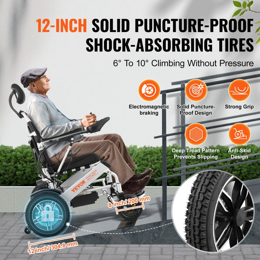 VEVOR Electric Wheelchair for Adults Seniors, 300 lbs Weight Capacity ...