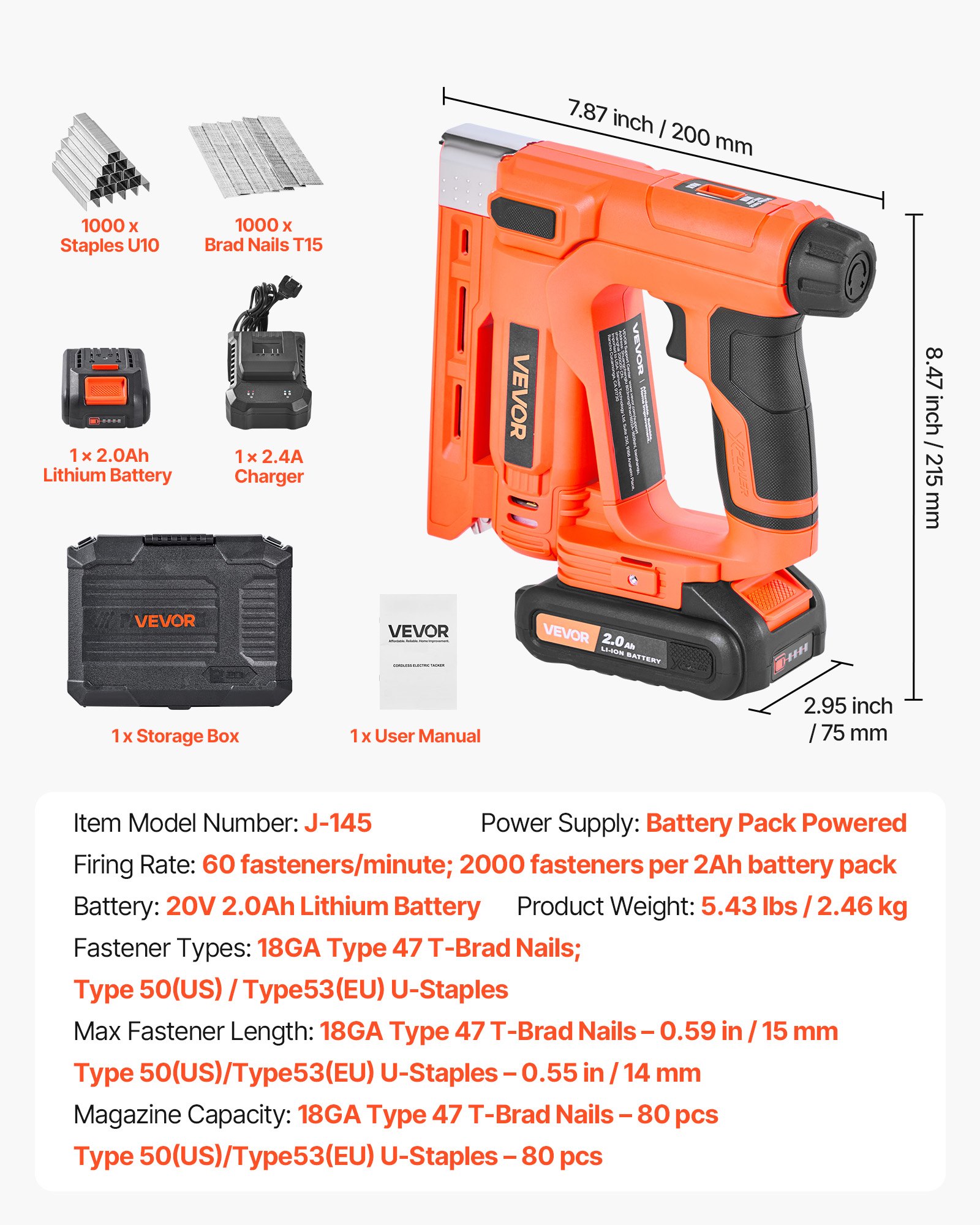 VEVOR Cordless 18 Gauge Brad Nailer – 2-In-1, 5/8 Inch