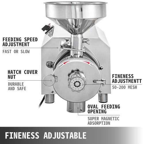 VEVOR Commercial Grinding Machine for Grain 2200W Electric Grain Grinder 30 50KG H Powder Grinding Machine 50KG Capacity Powder Machine Herb