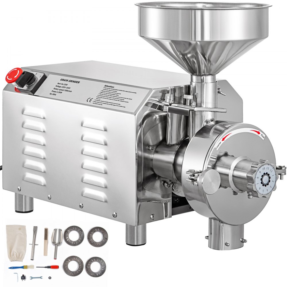 VEVOR Commercial Grinding Machine for Grain 2200W Electric Grain Grinder 30 50KG H Powder Grinding Machine 50KG Capacity Powder Machine Herb