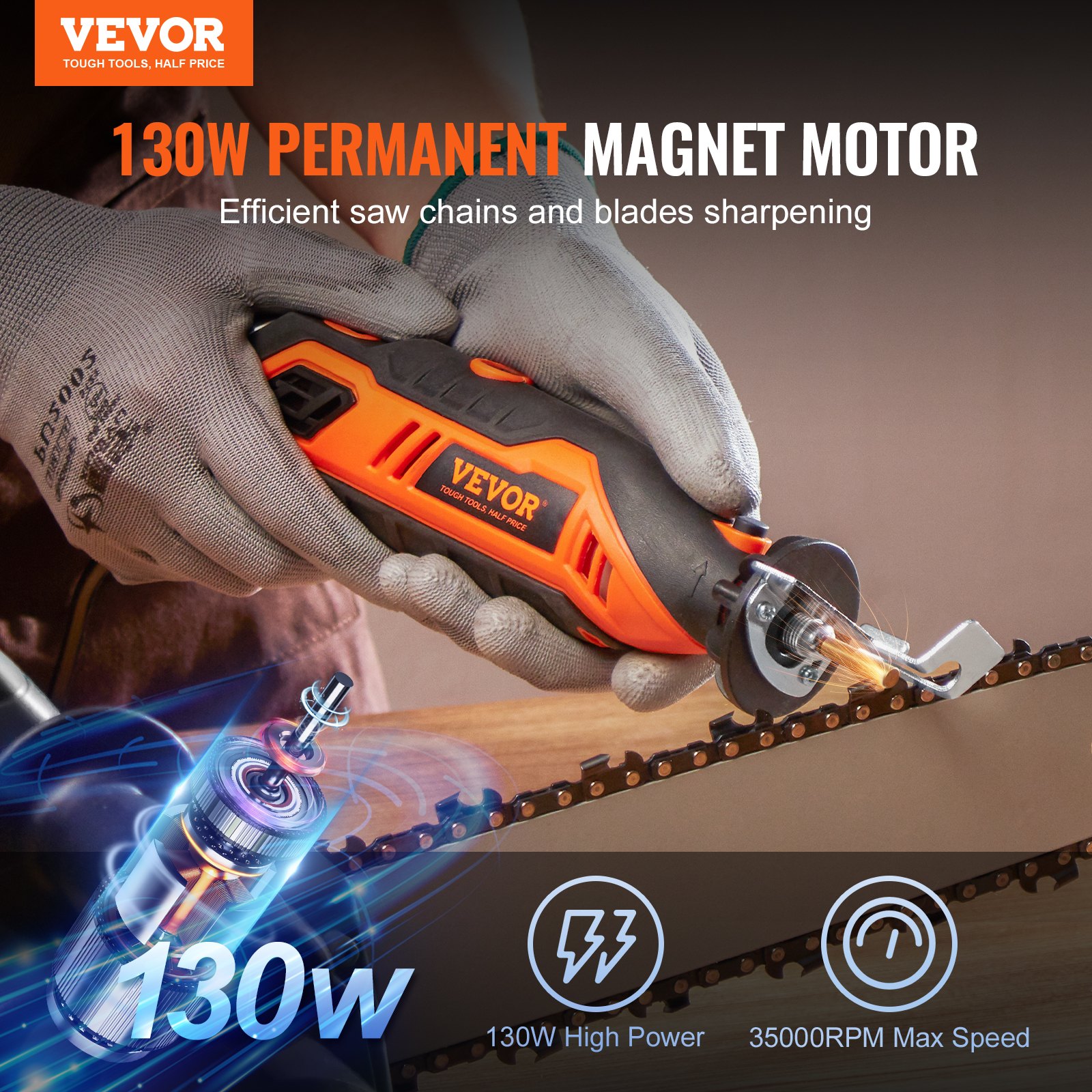 VEVOR Electric Chainsaw Sharpener Kit, 35000RPM Electric Handheld Saw ...
