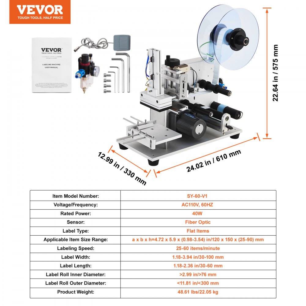 VEVOR Electric Flat Labeling Machine, 25-60pcs/min, Flat Surface Label ...