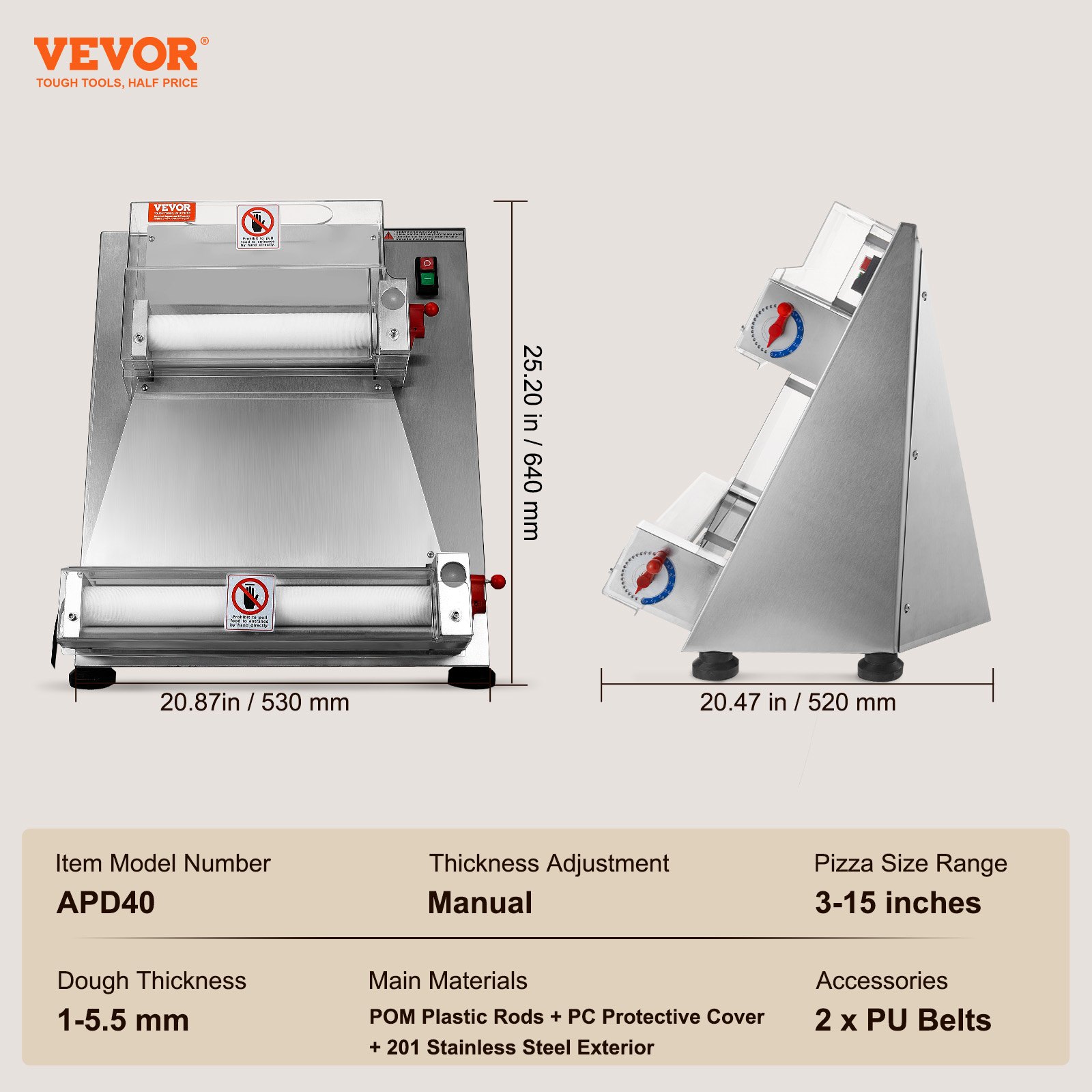 VEVOR Pizza Dough Roller Sheeter, 3-15 Inch Automatic Commercial Pizza ...