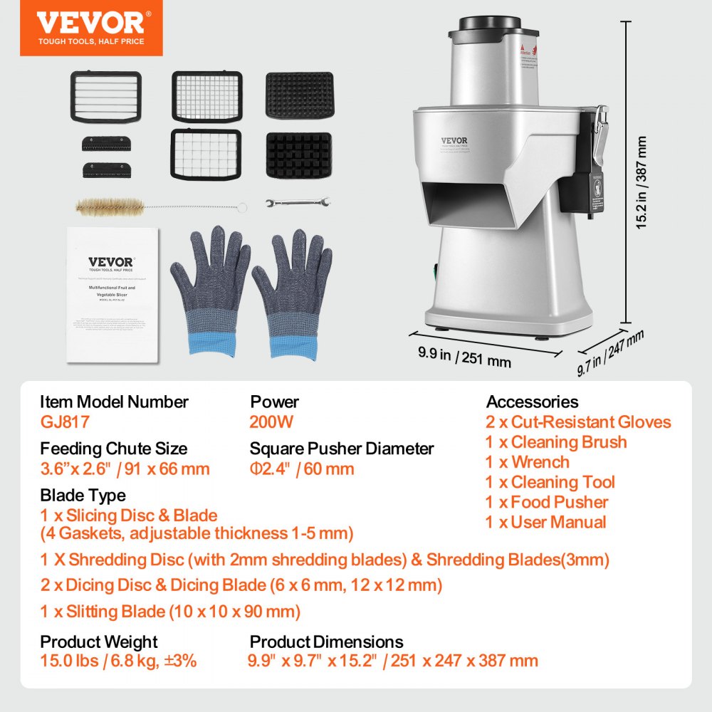 VEVOR Electric Vegetable Slicer, 4 in 1 Multifunctional Food Cutter ...